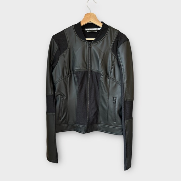 blanc noir | Jackets & Coats | Blanc Noir Run Moto Faux Leather Bomber Zip Up Jacket In Black ...